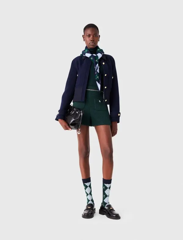 Maje Tweed Shorts With Chain Detail