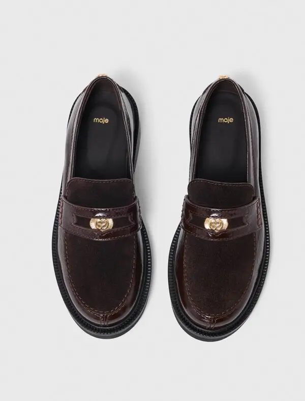 Maje Leather And Suede Penny Loafers