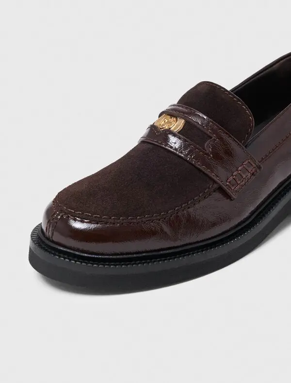 Maje Leather And Suede Penny Loafers