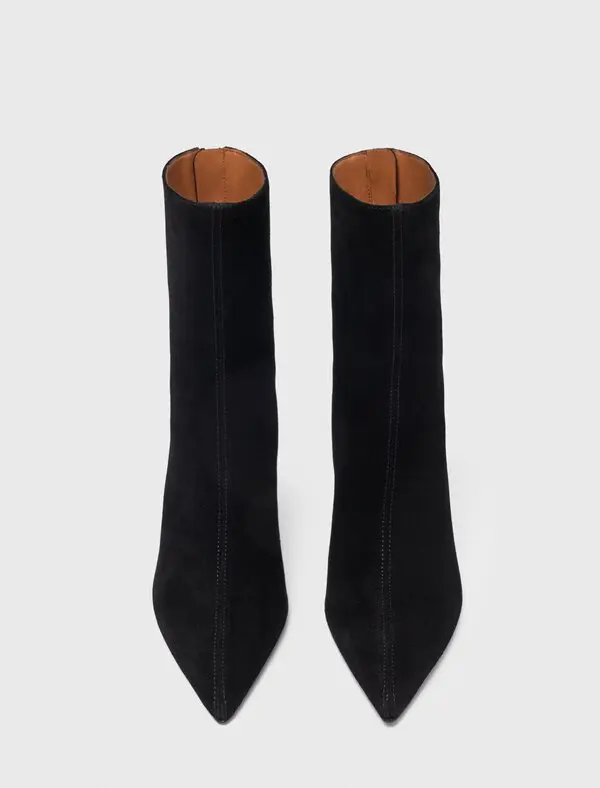 Maje Pointed-toe Suede Ankle Boots With Zip Detail