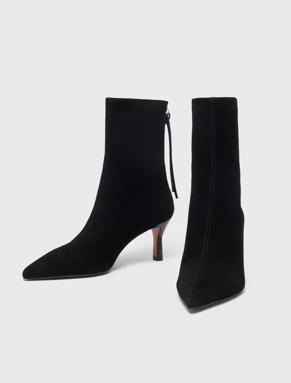 Maje Pointed-toe Suede Ankle Boots With Zip Detail