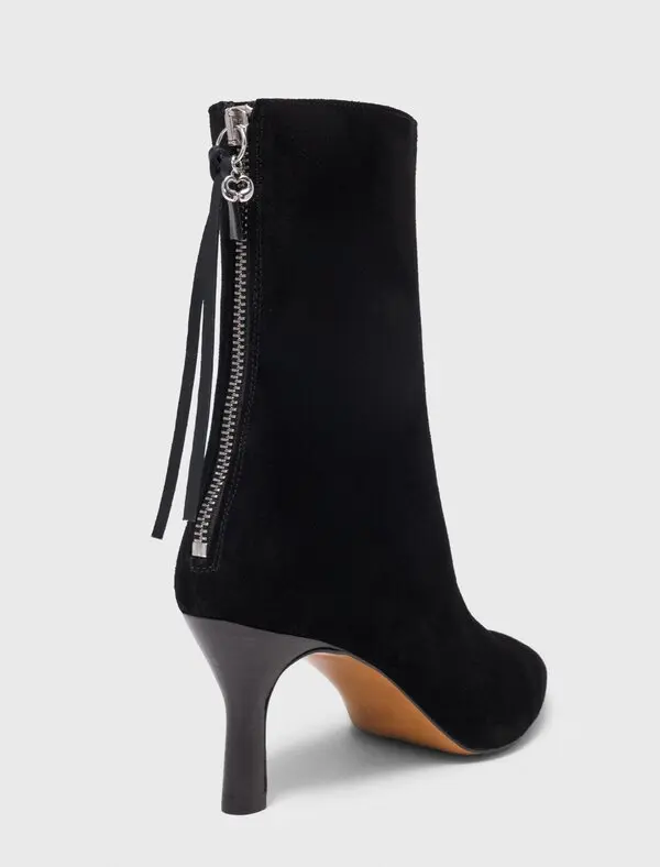 Maje Pointed-toe Suede Ankle Boots With Zip Detail