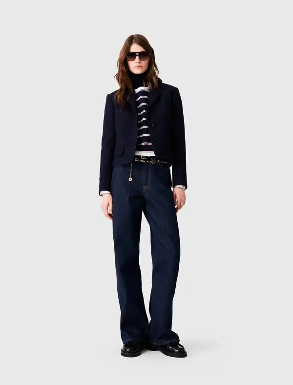 Maje Cropped Suit Jacket With Lurex Stripes