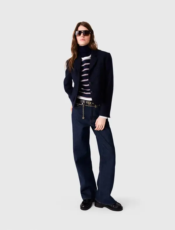 Maje Cropped Suit Jacket With Lurex Stripes