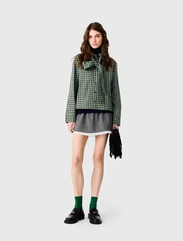Maje Embellished Check Shirt With Removable Tie