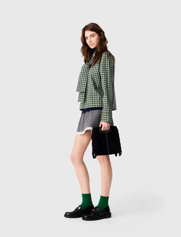 Maje Embellished Check Shirt With Removable Tie
