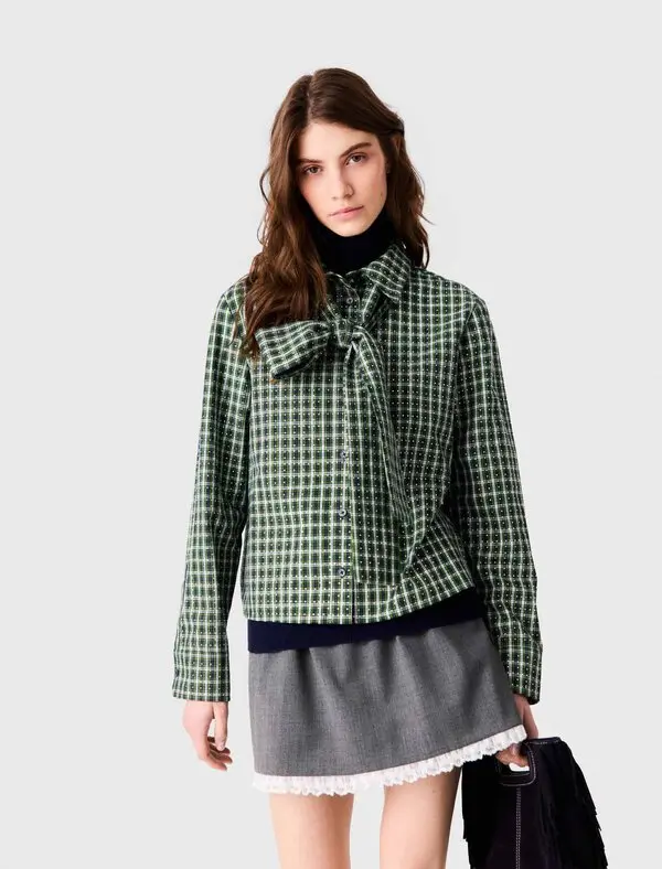 Maje Embellished Check Shirt With Removable Tie