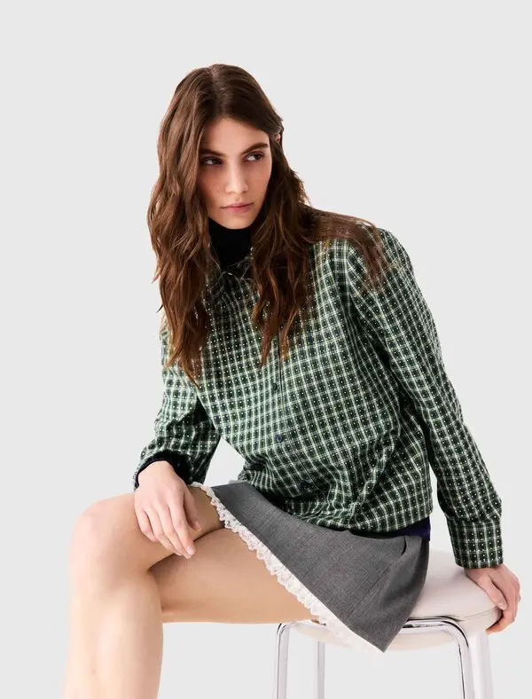 Maje Embellished Check Shirt With Removable Tie
