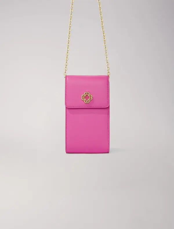 Maje Plain Leather Phone Pouch With Chain Strap