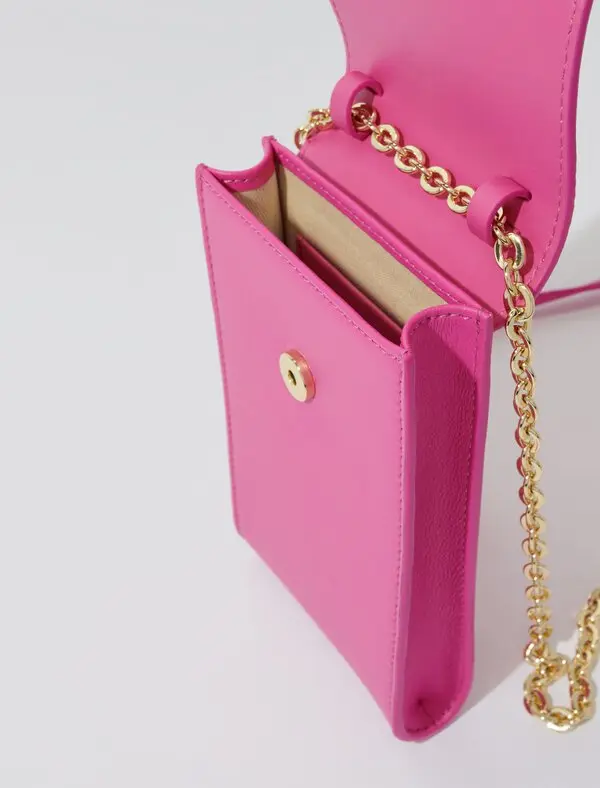 Maje Plain Leather Phone Pouch With Chain Strap