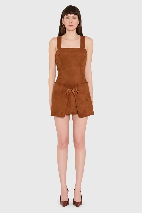 Amanda Uprichard Robin Romper In Suede - Chestnut