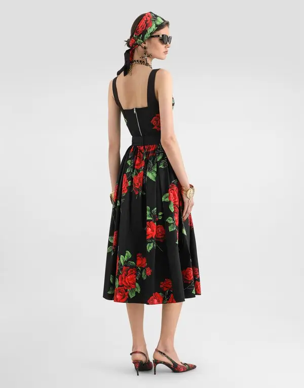 Dolce & Gabbana Rose-print Poplin Pleated Skirt