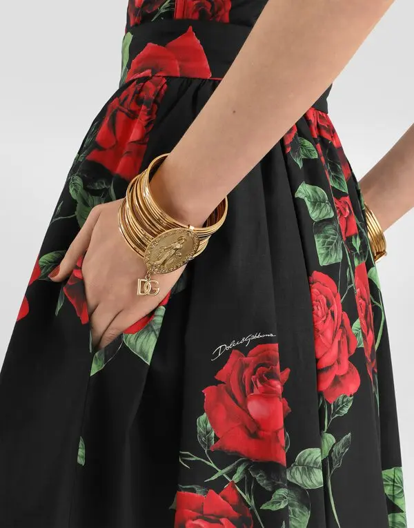 Dolce & Gabbana Rose-print Poplin Pleated Skirt
