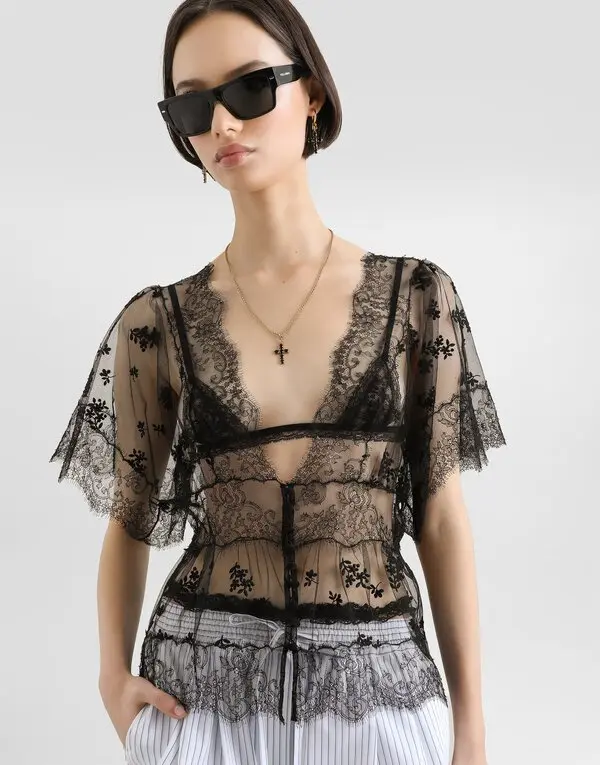 Dolce & Gabbana Embroidered Tulle Top