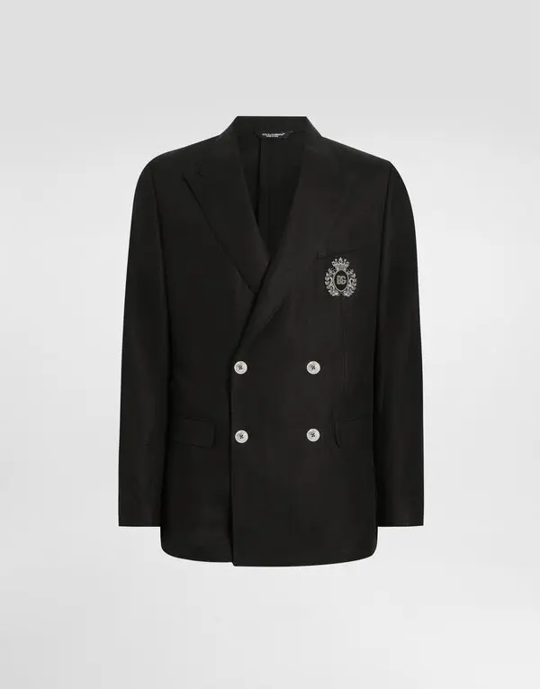 Dolce & Gabbana Double-breasted Linen Jacket With Patch