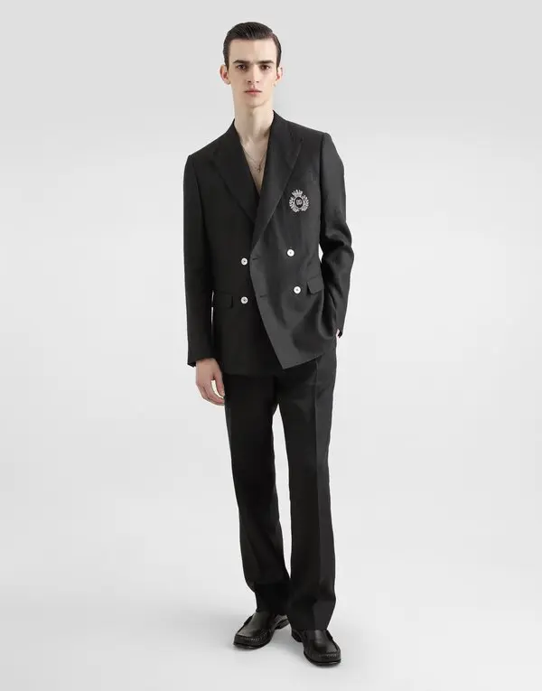 Dolce & Gabbana Double-breasted Linen Jacket With Patch