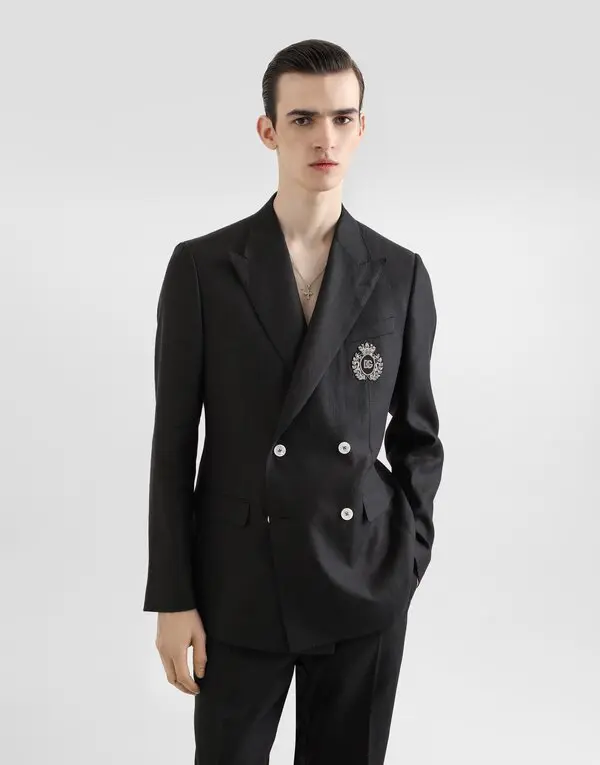 Dolce & Gabbana Double-breasted Linen Jacket With Patch
