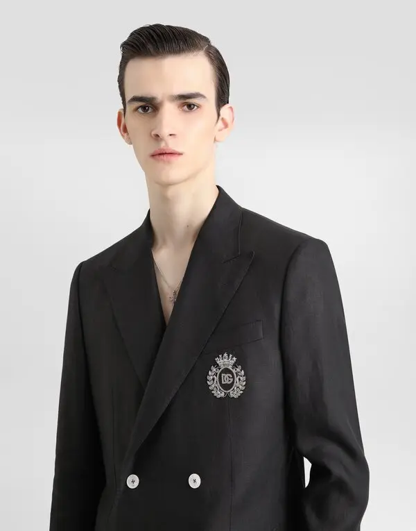 Dolce & Gabbana Double-breasted Linen Jacket With Patch