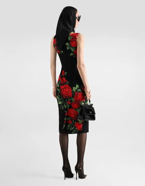 Dolce & Gabbana Rose-print Charmeuse Fitted Silhouette Dress