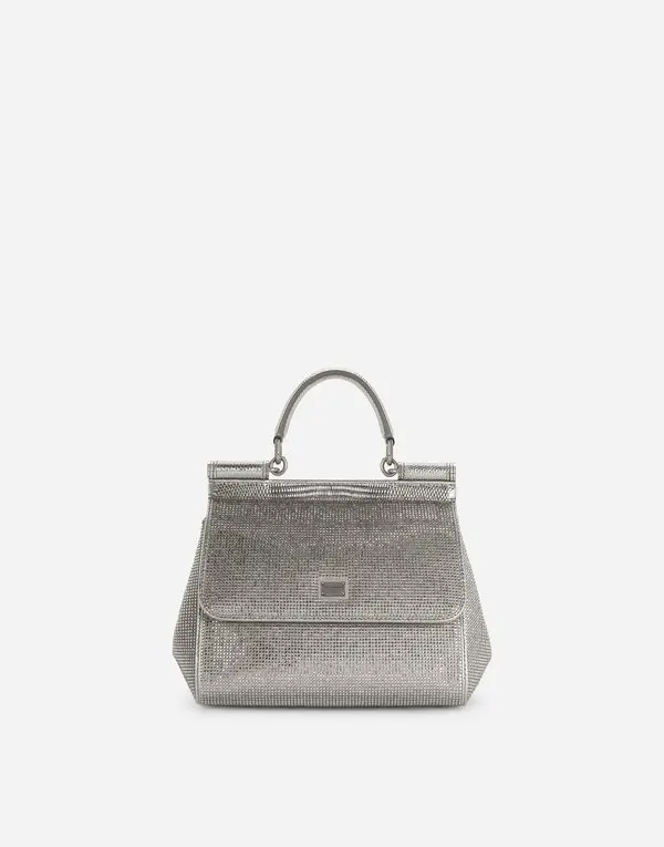 Dolce & Gabbana Medium Sicily Handbag In Satin With Rhinestones