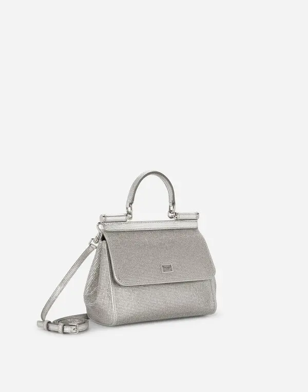 Dolce & Gabbana Medium Sicily Handbag In Satin With Rhinestones