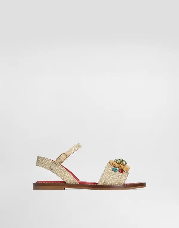 Dolce & Gabbana Raffia Sandals With Embroidery - Multicolor