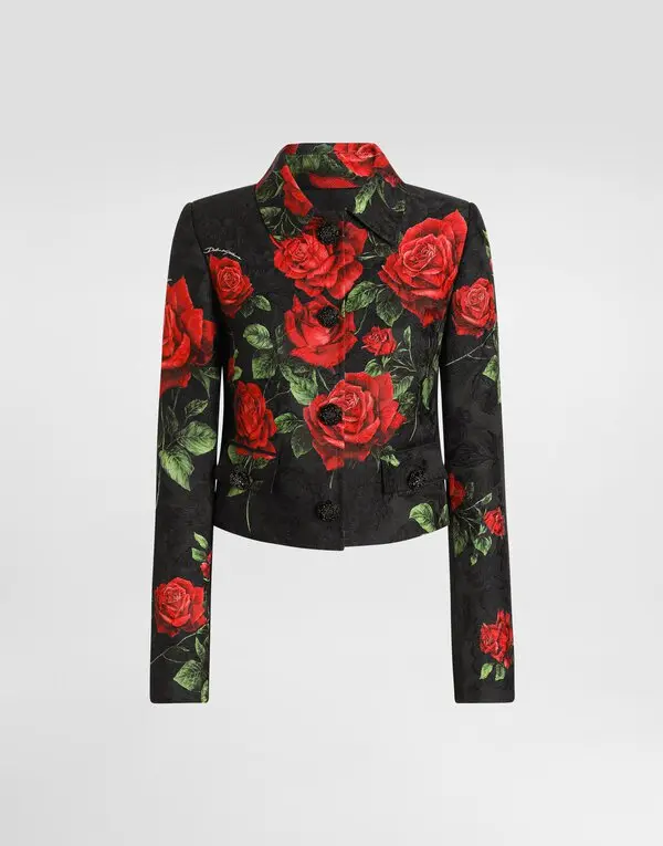 Dolce & Gabbana Rose-print Brocade Jacket With Jewel Buttons - Multicolor