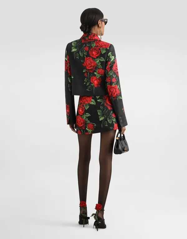 Dolce & Gabbana Rose-print Brocade Jacket With Jewel Buttons