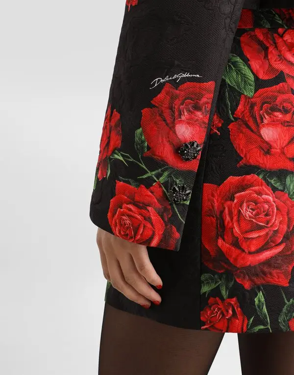 Dolce & Gabbana Rose-print Brocade Jacket With Jewel Buttons