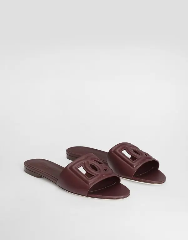 Dolce & Gabbana Calfskin Sliders With Dg Logo - Bordeaux