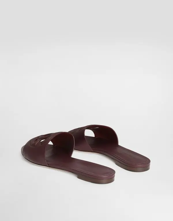 Dolce & Gabbana Calfskin Sliders With Dg Logo - Bordeaux