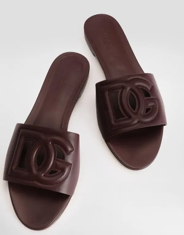 Dolce & Gabbana Calfskin Sliders With Dg Logo - Bordeaux