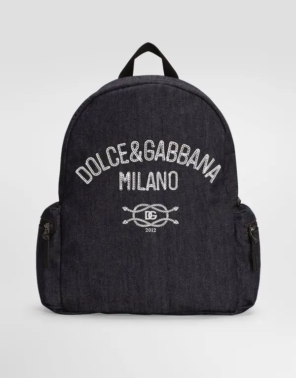 Dolce & Gabbana Denim Backpack With Logo - Blue