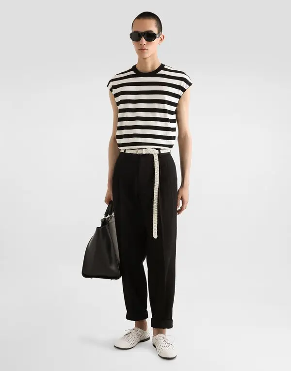 Dolce & Gabbana Sleeveless Cotton Kimono With Striped Inlay - Multicolor
