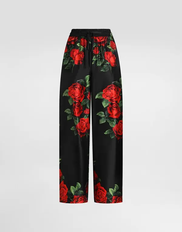 Dolce & Gabbana Rose-print Vanity Silk Trousers - Multicolor