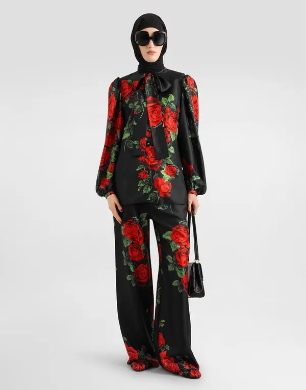 Dolce & Gabbana Rose-print Vanity Silk Trousers