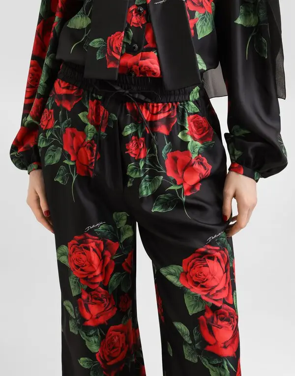 Dolce & Gabbana Rose-print Vanity Silk Trousers