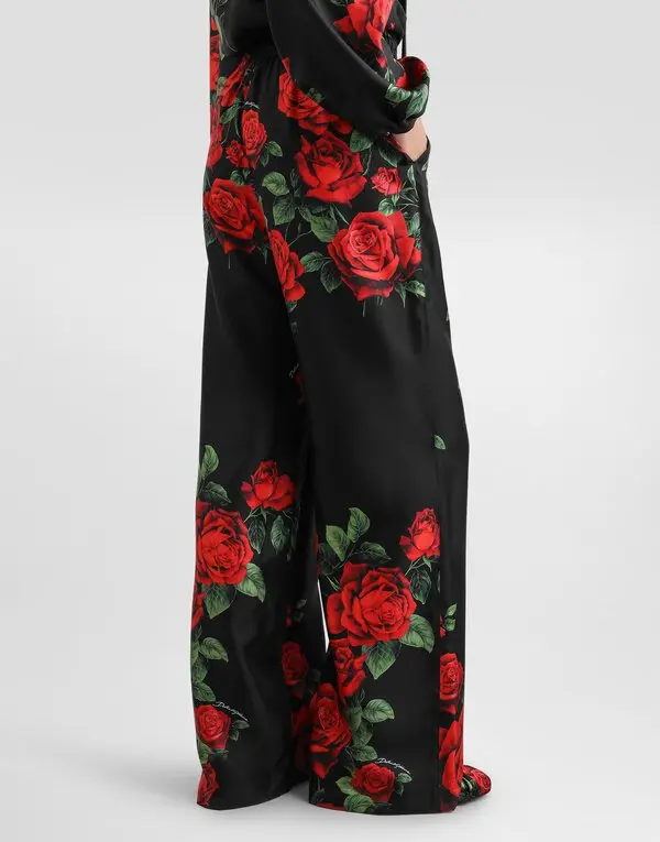 Dolce & Gabbana Rose-print Vanity Silk Trousers