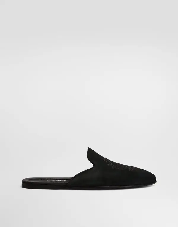 Dolce & Gabbana Calfskin Embroidered Slippers