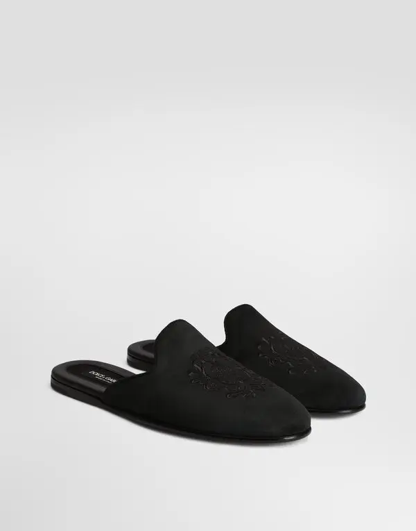 Dolce & Gabbana Calfskin Embroidered Slippers