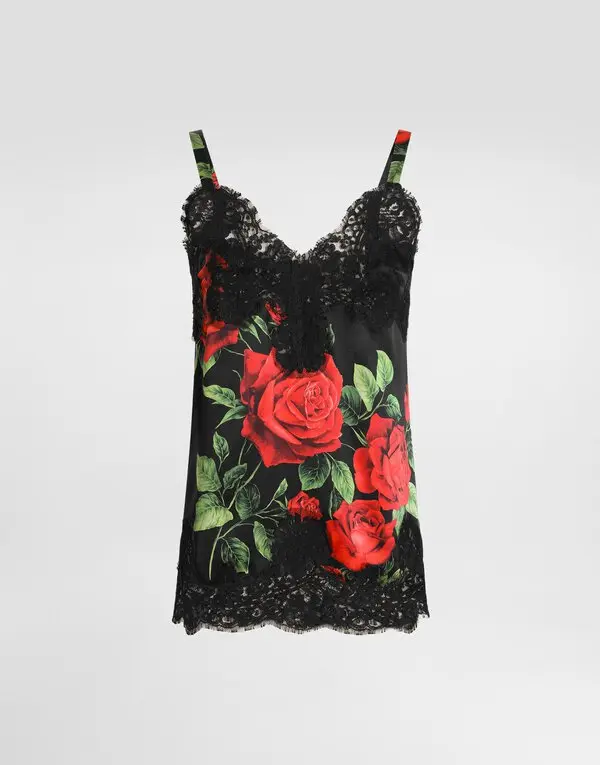 Dolce & Gabbana Rose-print Satin Lace Top