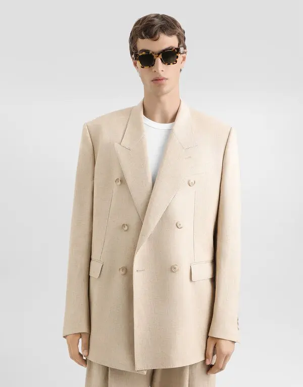Dolce & Gabbana Double-breasted Tweed-effect Silk And Hemp Jacket
