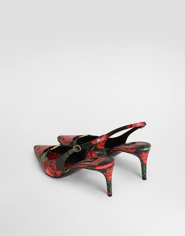 Dolce & Gabbana Rose-print Calfskin Slingbacks