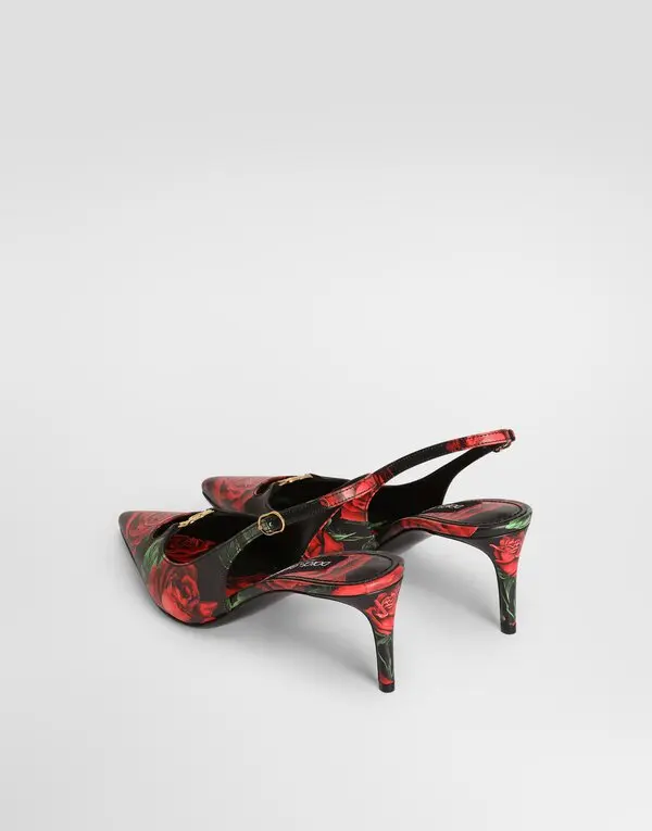 Dolce & Gabbana Rose-print Calfskin Slingbacks