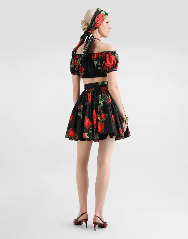 Dolce & Gabbana Rose-print Poplin Top - Multicolor