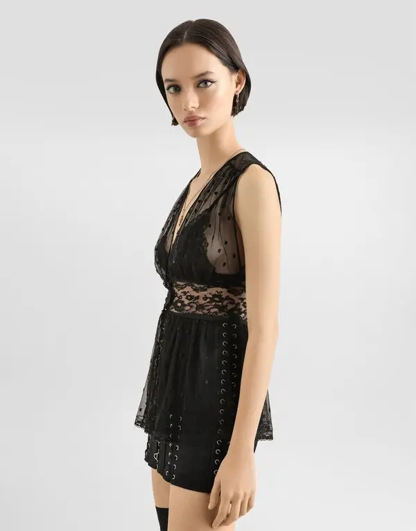 Dolce & Gabbana Polka Dot Lace Embellished Top