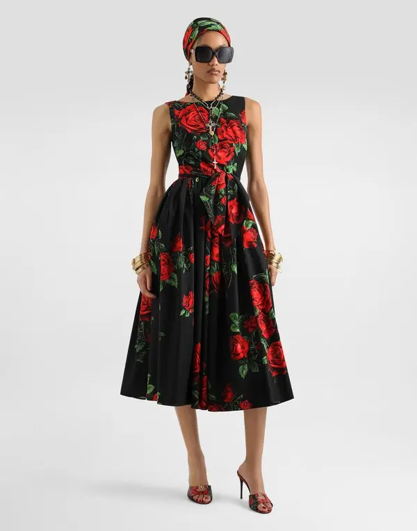 Dolce & Gabbana Rose-print Poplin Dress