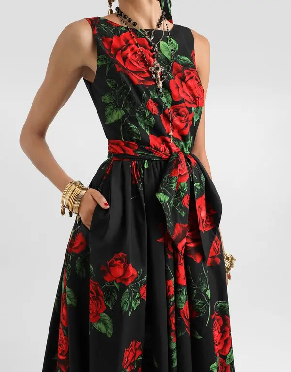 Dolce & Gabbana Rose-print Poplin Dress