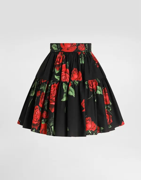 Dolce & Gabbana Rose-print Poplin Peplum Skirt