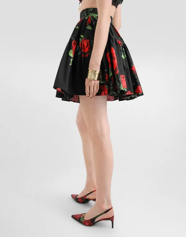 Dolce & Gabbana Rose-print Poplin Peplum Skirt